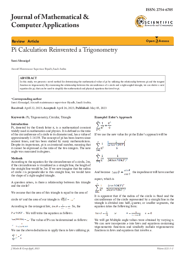 (PDF) Pi Calculation Reinvented a Trigonometry