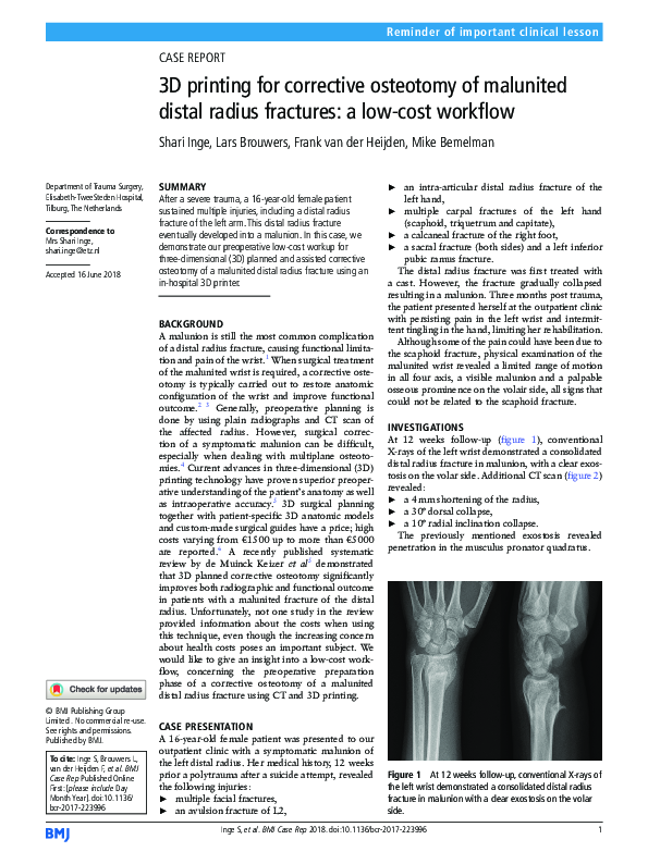 (PDF) 3D printing for corrective osteotomy of malunited distal radius ...
