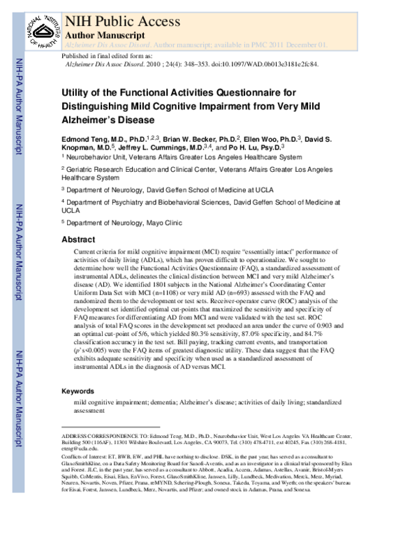 (PDF) Utility of the Functional Activities Questionnaire for ...