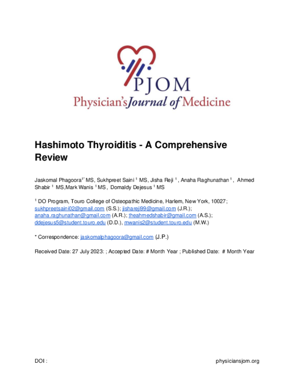 (PDF) Hashimoto Thyroiditis - A Comprehensive Review