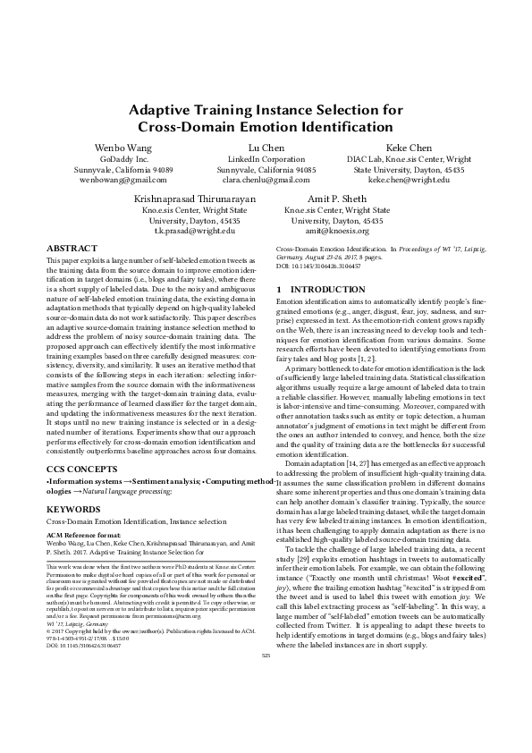 (PDF) Adaptive training instance selection for cross-domain emotion identification