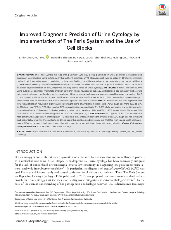 (PDF) Improved Diagnostic Precision of Urine Cytology by Implementation ...