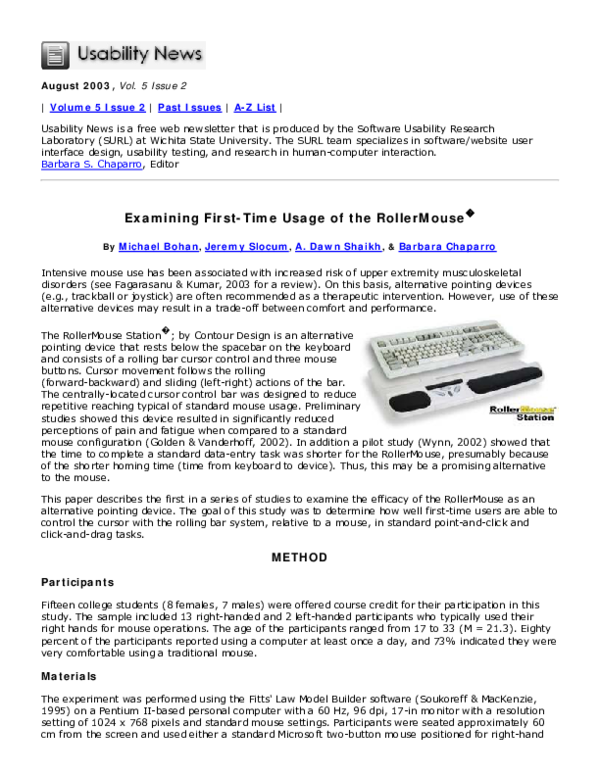 (PDF) Examining First-Time Usage of the RollerMouse