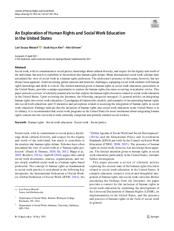 (PDF) Integrating Human Rights in US Social Work Education