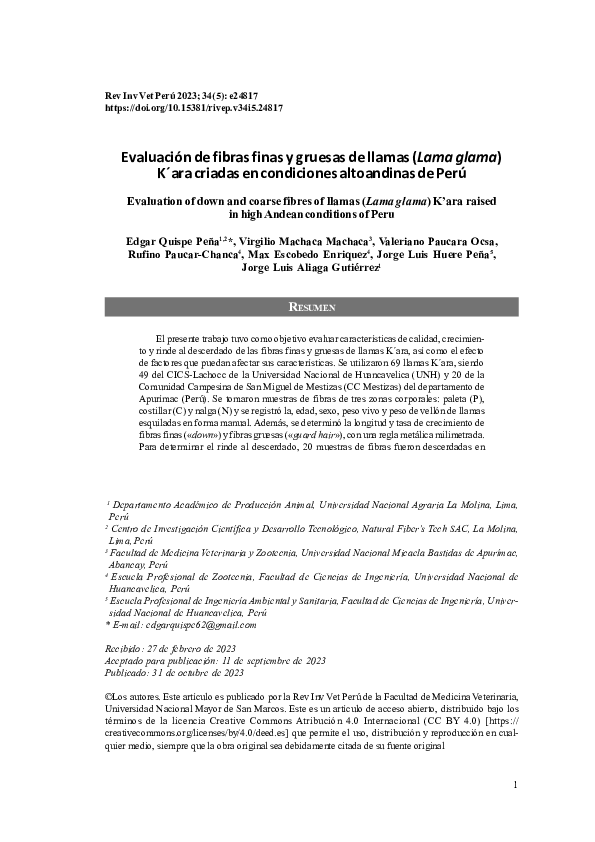 (PDF) Evaluación de fibras finas y gruesas de llamas (Lama glama) K´ara ...