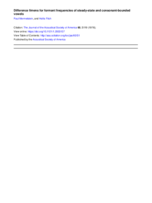 (PDF) Difference limens for formant frequencies of steady-state and ...
