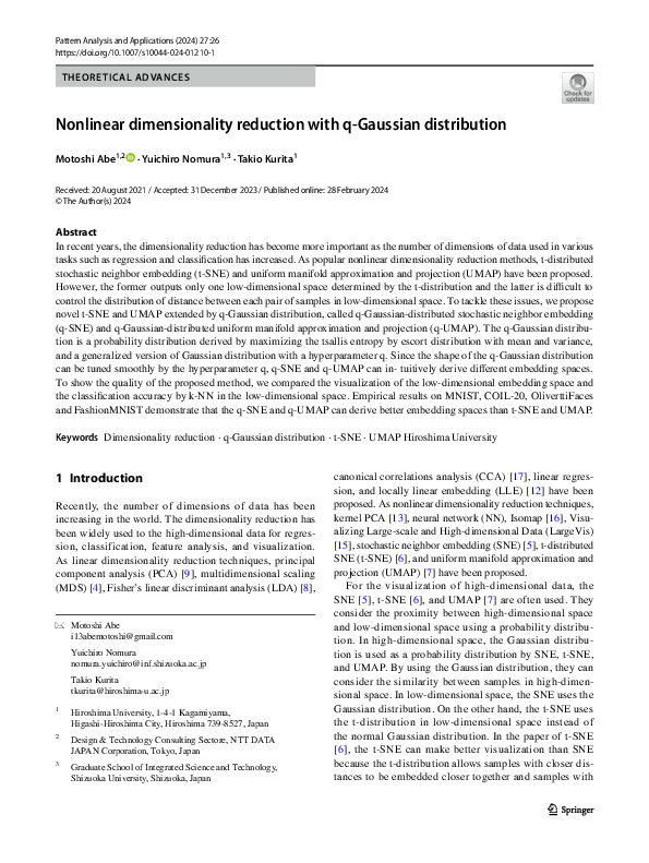 (PDF) Nonlinear dimensionality reduction with q-Gaussian distribution