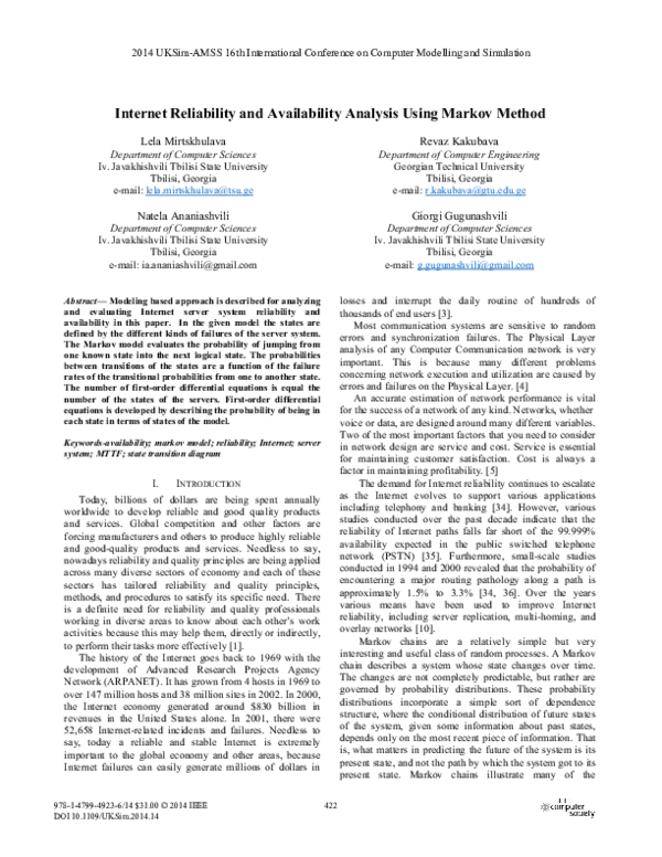 (PDF) Internet Reliability and Availability Analysis Using Markov Method