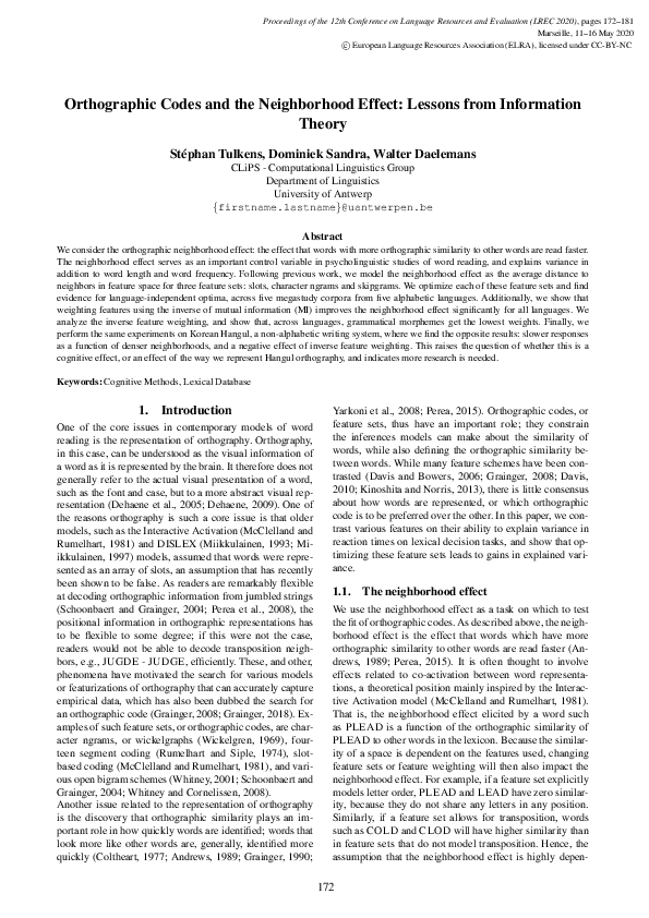 (PDF) Orthographic Codes and the Neighborhood Effect: Lessons from ...