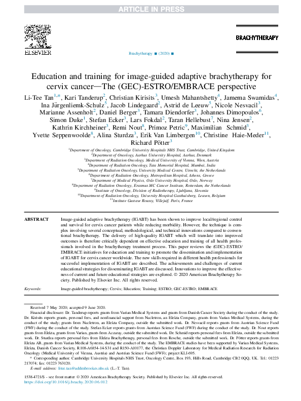 (PDF) Education and training for image-guided adaptive brachytherapy ...