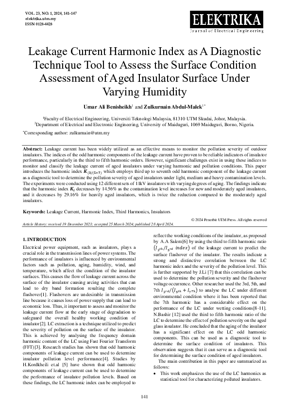 (PDF) Leakage Current Harmonic Index as A Diagnostic Technique for Tool to Assess the Surface ...