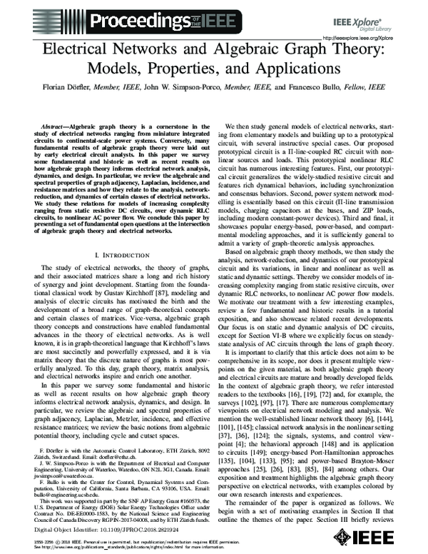 (PDF) Electrical Networks and Algebraic Graph Theory: Models ...