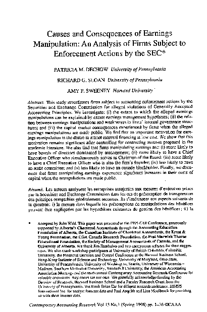 (PDF) Causes and Consequences of Earnings Manipulation: An Analysis of ...