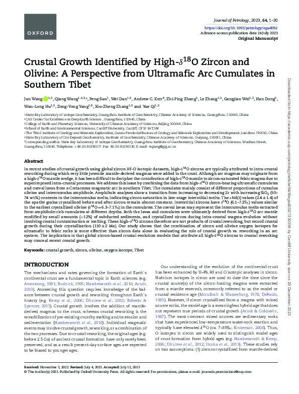 (PDF) Crustal Growth Identified by High-δ 18 O Zircon and Olivine: A ...