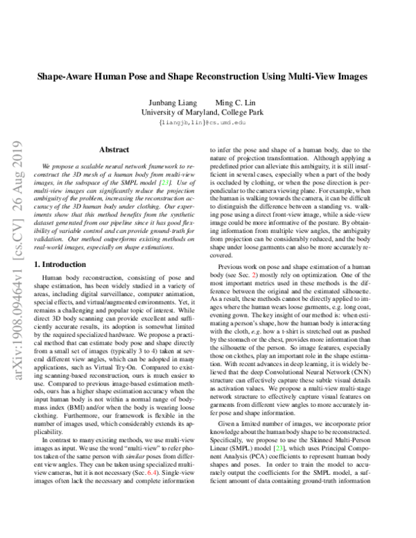 Pdf Shape Aware Human Pose And Shape Reconstruction Using Multi View Images Ming C Lin