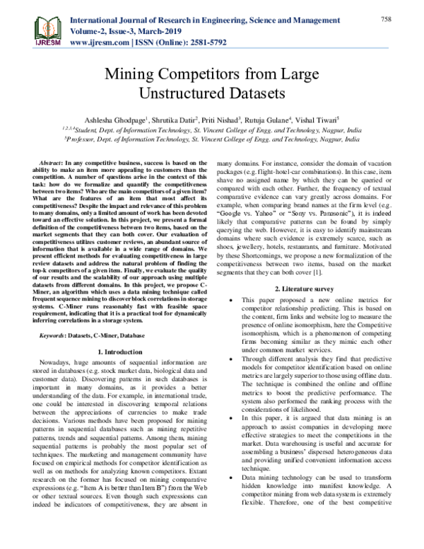 (PDF) Mining Competitors from Large Unstructured Datasets