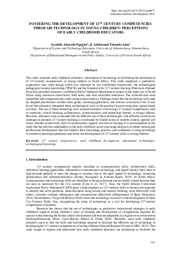 (PDF) Fostering the Development of 21ST Century Competencies Through Technology in Young ...