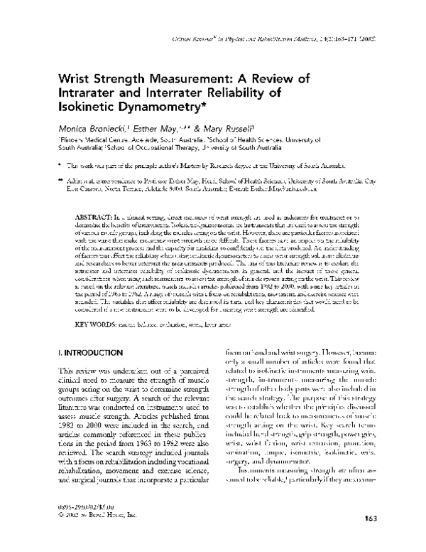 (PDF) Wrist Strength Measurement: A Review of Intrarater and Interrater Reliability of ...