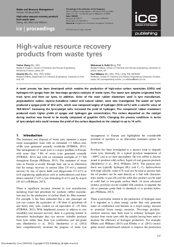 (PDF) High-value resource recovery products from waste tyres