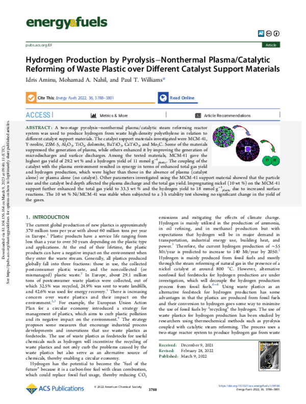 (PDF) Hydrogen Production by Pyrolysis–Nonthermal Plasma/Catalytic ...