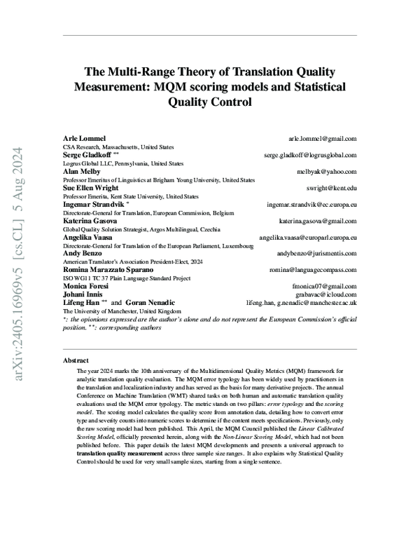 (PDF) The Multi-Range Theory of Translation Quality Measurement: MQM ...
