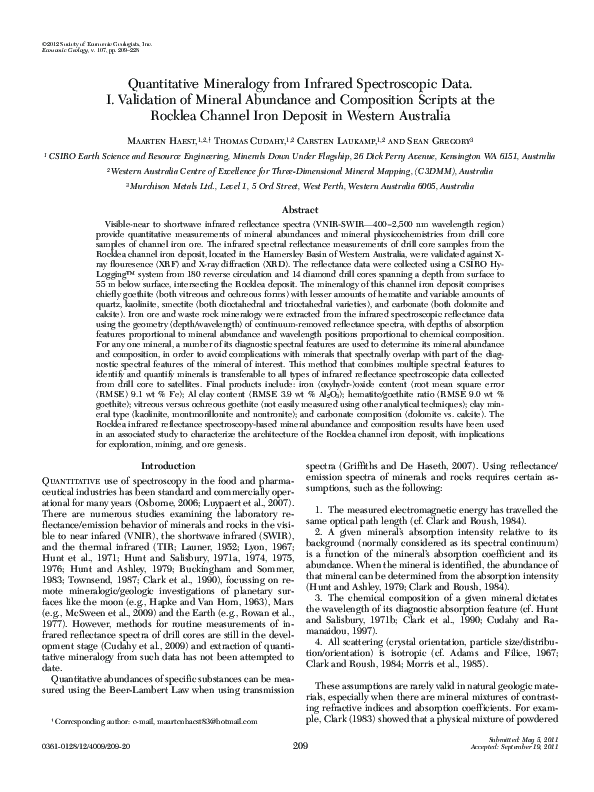 (PDF) Quantitative Mineralogy from Infrared Spectroscopic Data. I ...