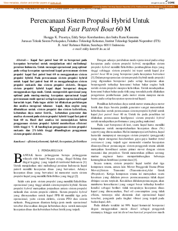 (PDF) Perencanaan Sistem Propulsi Hybrid Untuk Kapal Fast Patrol Boat ...