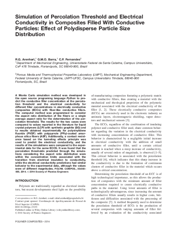 (PDF) Simulation of percolation threshold and electrical conductivity ...