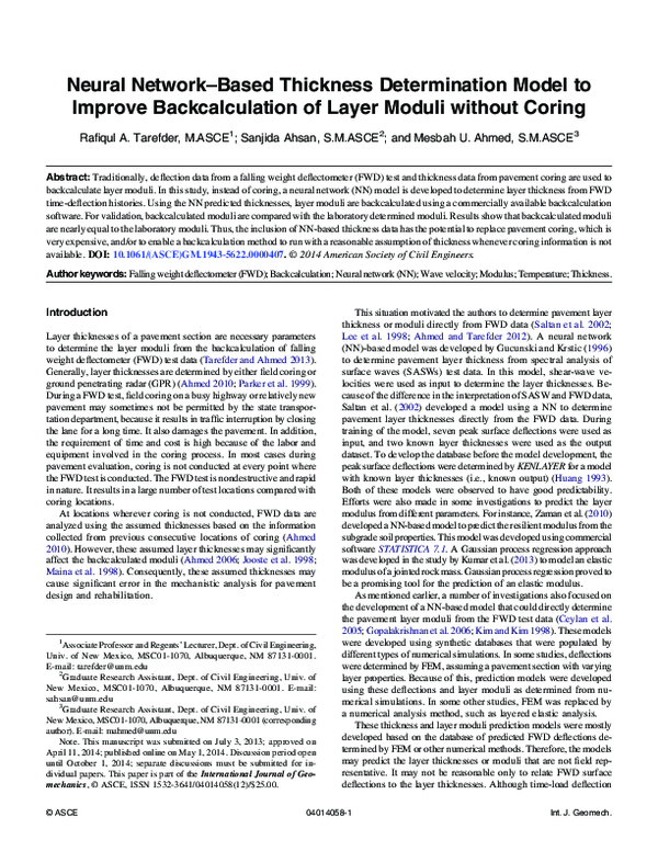 (PDF) Neural Network–Based Thickness Determination Model to Improve Backcalculation of Layer ...