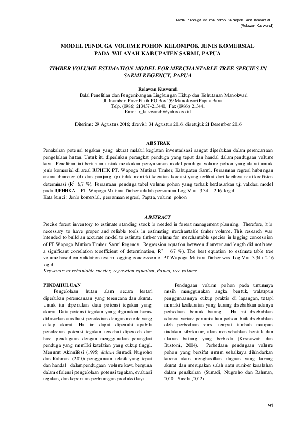 (PDF) Timber Volume Estimation Model for Merchantable Tree Species in ...