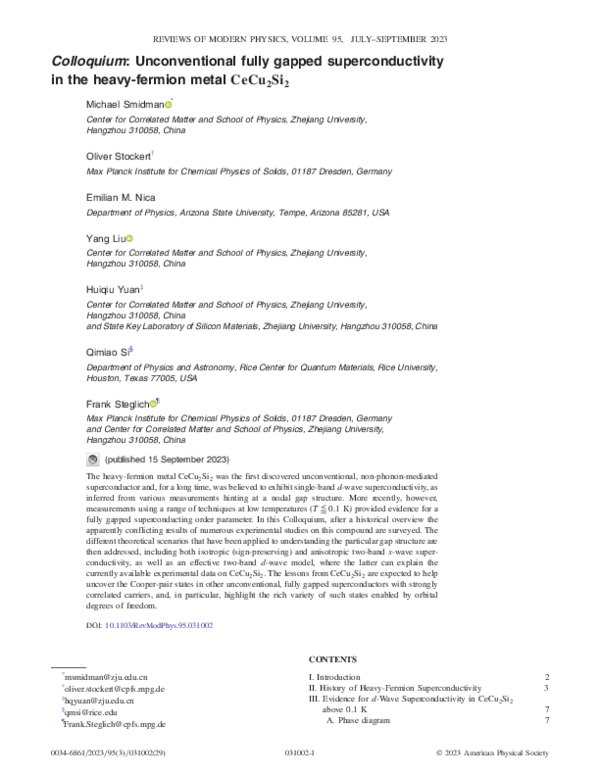 (PDF) Colloquium : Unconventional fully gapped superconductivity in the heavy-fermion metal CeCu2Si2