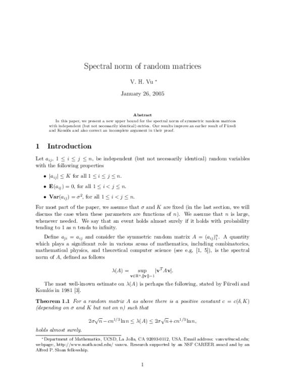 (PDF) Spectral norm of random matrices