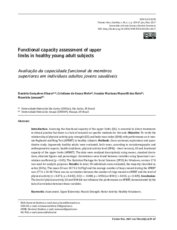 (PDF) Upper Limb Functional Capacity in Young Adults
