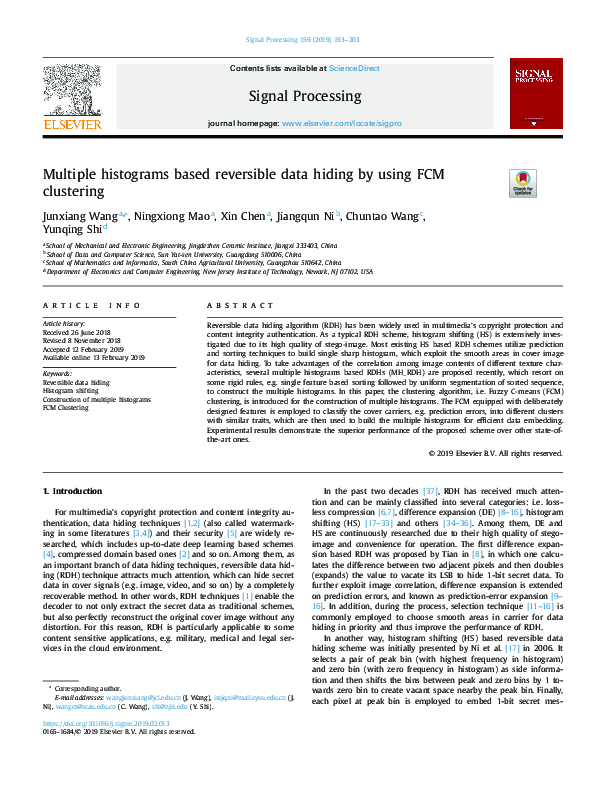 (PDF) Multiple histograms based reversible data hiding by using FCM ...