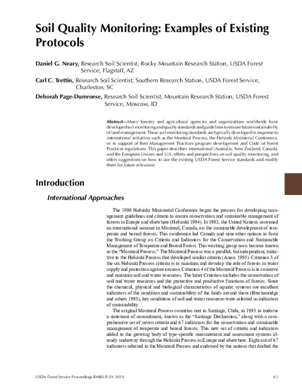 (PDF) Soil Quality Monitoring: Examples of Existing Protocols