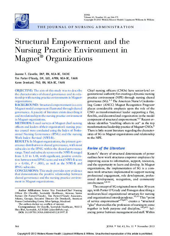 (PDF) Structural Empowerment and the Nursing Practice Environment in ...