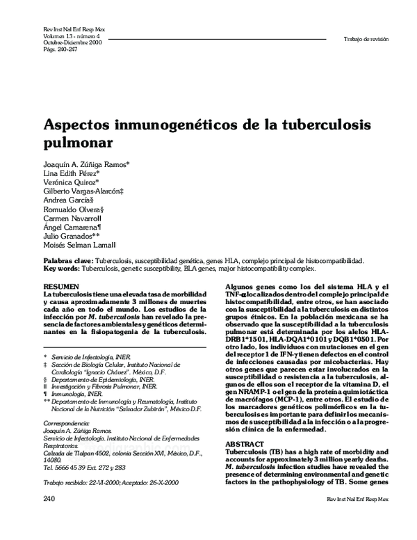 (PDF) Aspectos inmunogenéticos de la tuberculosis pulmonar