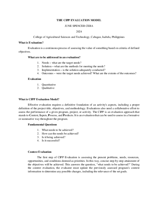 (PDF) THE CIPP EVALUATION MODEL