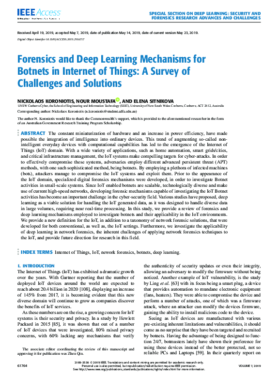 (PDF) Forensics and Deep Learning Mechanisms for Botnets in Internet of Things: A Survey of ...