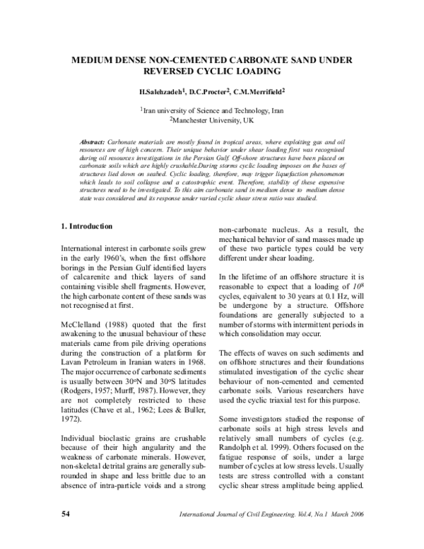 (PDF) Medium Dense Non-Cemented Carbonate Sand Under Reversed Cyclic ...