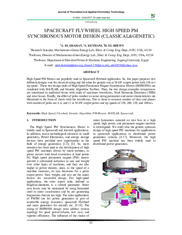 (PDF) Spacecraft Flywheel High Speed PM Synchronous Motor Design (Classical & Genetic)
