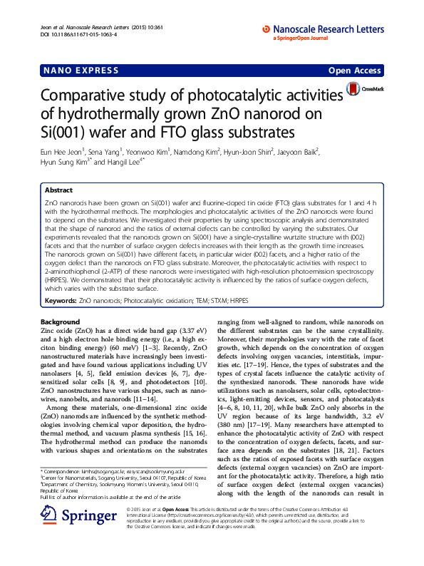 (PDF) Comparative study of photocatalytic activities of hydrothermally grown ZnO nanorod on Si ...