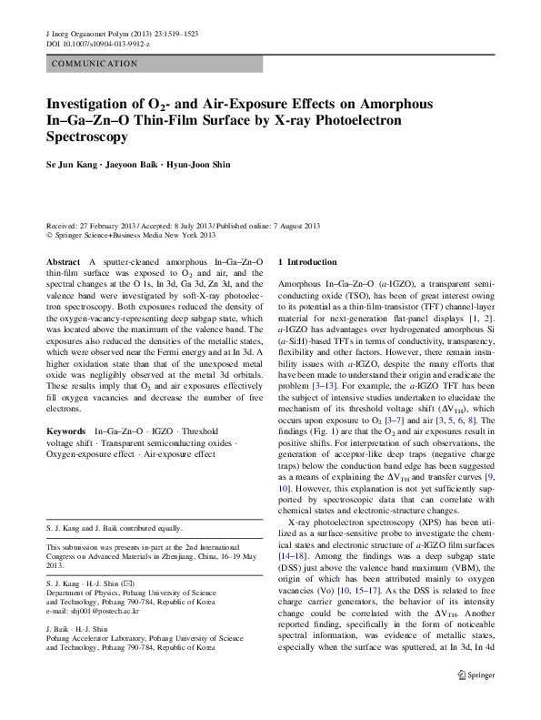 (PDF) Investigation of O2- and Air-Exposure Effects on Amorphous In–Ga ...