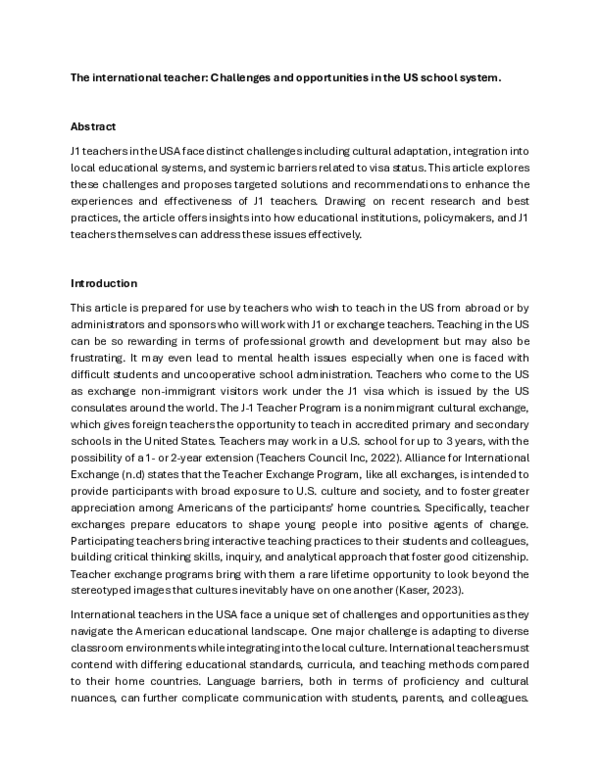 (PDF) The international teacher: Challenges and opportunities in the US school system