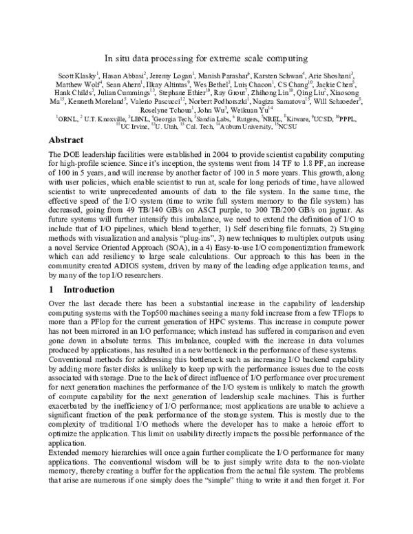 (PDF) In situ data processing for extreme scale computing | LUIS CHACON - Academia.edu