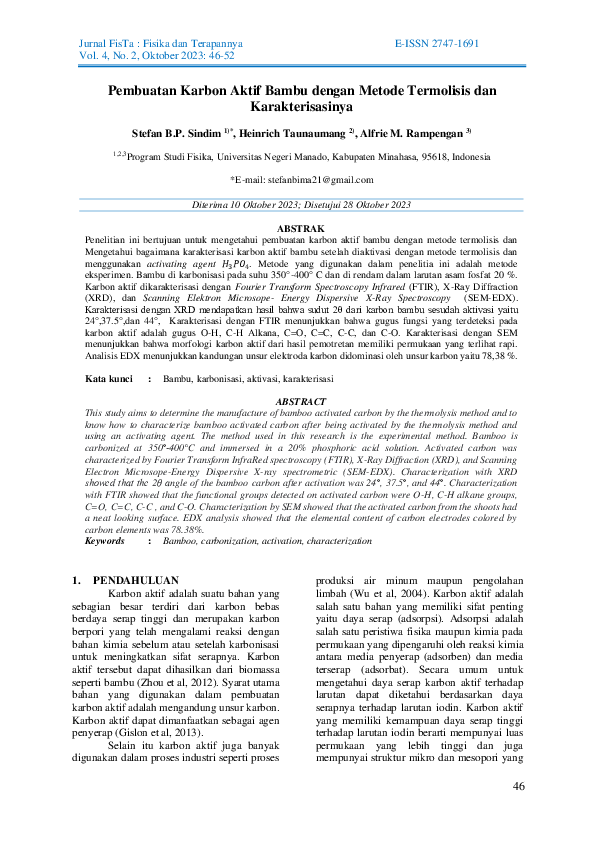 (PDF) Pembuatan Karbon Aktif Bambu dengan Metode Termolisis dan Karakterisasinya
