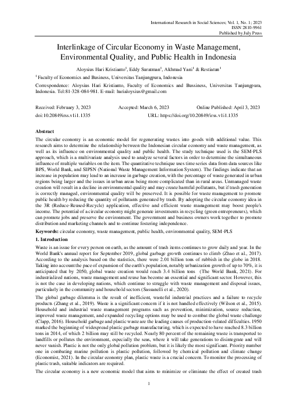 (PDF) Interlinkage of Circular Economy in Waste Management ...