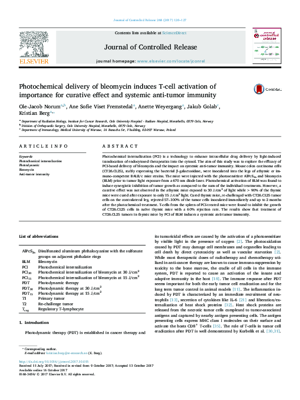 (PDF) Photochemical delivery of bleomycin induces T-cell activation of ...