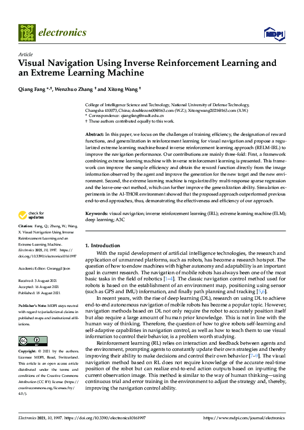 (PDF) Visual Navigation Using Inverse Reinforcement Learning and an Extreme Learning Machine