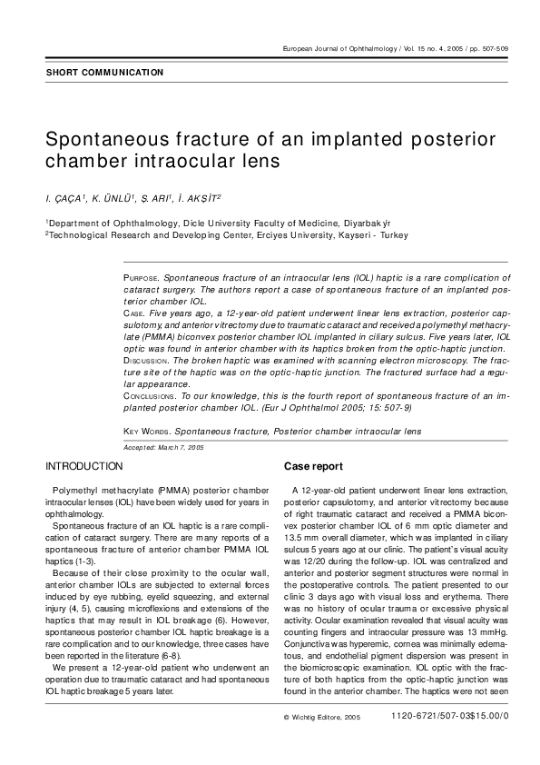 (PDF) Spontaneous Fracture of an Implanted Posterior Chamber ...
